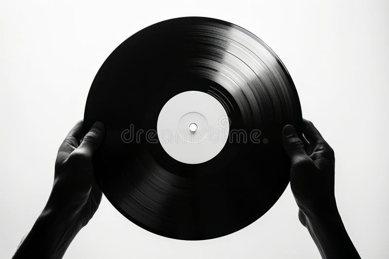 Black and White Photo of Hands Holding a Vinyl Record Stock ...