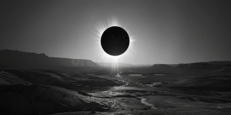 A Black and White Photo of a Large Sun with a Large Shadow of a Circle ...