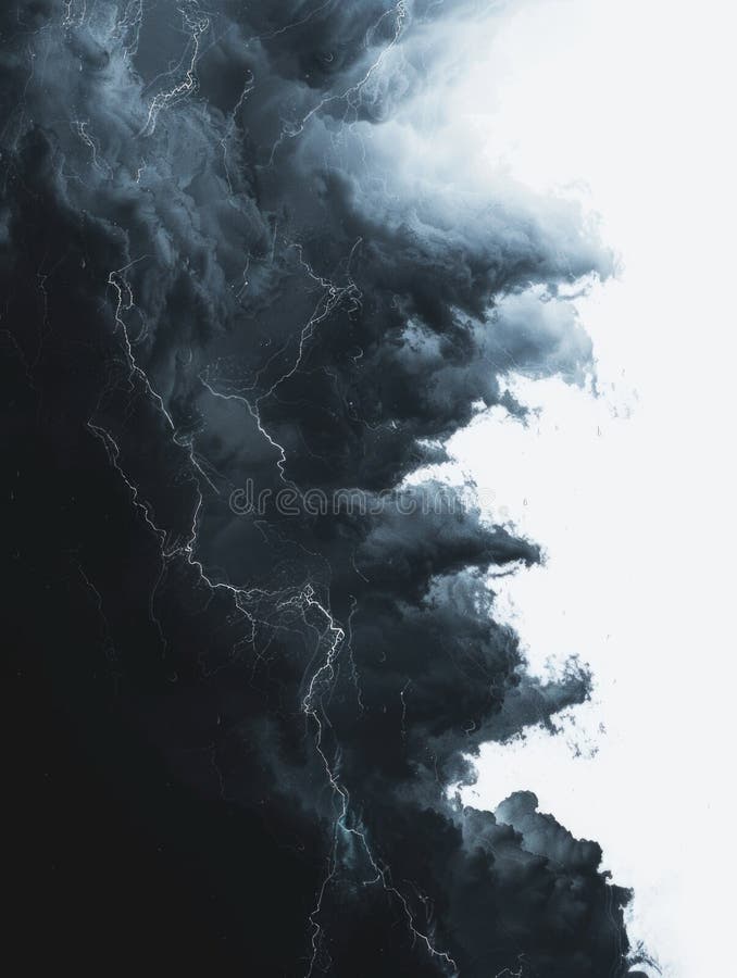 Dark Clouds With Lightning Drawing