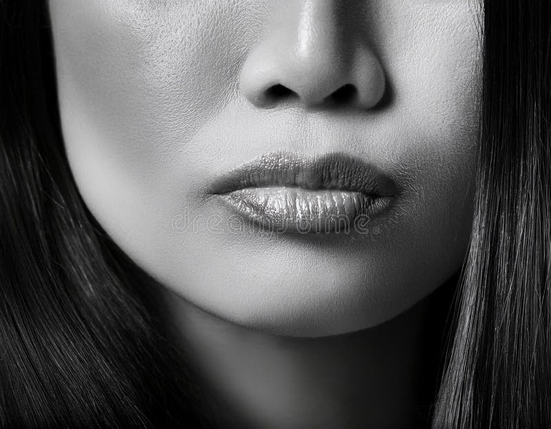 Black and White Photo of Lips in a Pensive Frown, Portraying Reflection ...