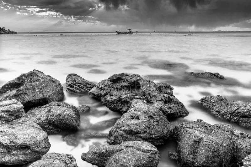 Black and White Photo of Long Exposure Ocean Rocks at the Coast Stock ...
