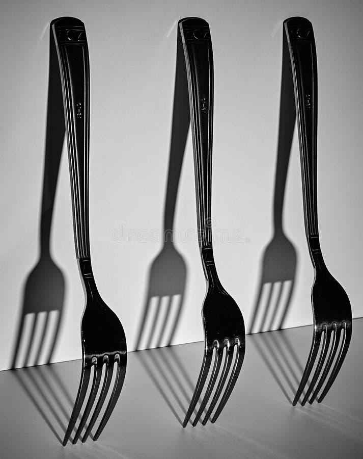 Black-and-white Photo of Metal Forks on a Light Background Stock Image ...