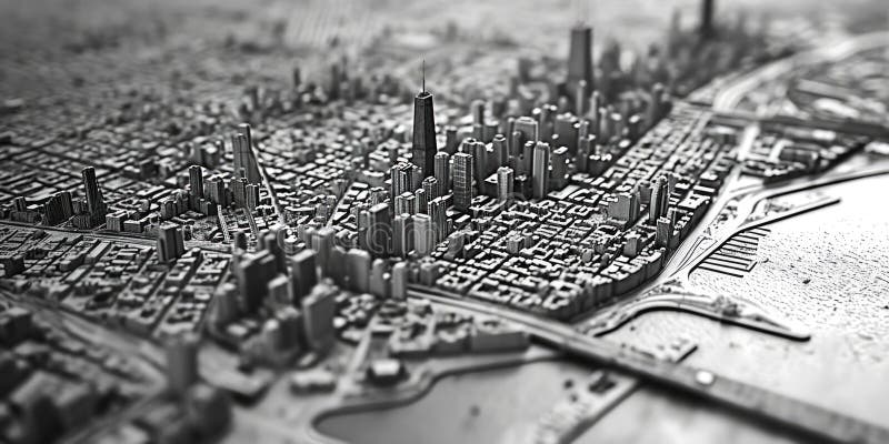 A Black and White Photo of a Model of a City. Suitable for ...