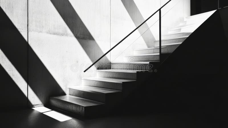 Modern Concrete Staircase with Dramatic Light and Shadow Stock ...