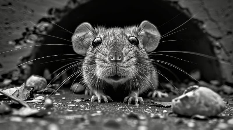 A Black and White Photo of a Mouse in the Middle of an Opening, AI ...