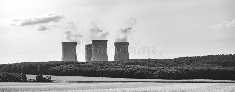 Black and White Photo of Nuclear Power Plant. Banner with Copy Space ...