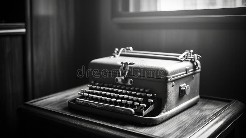 A Black and White Photo of an Old Fashioned Typewriter Stock ...