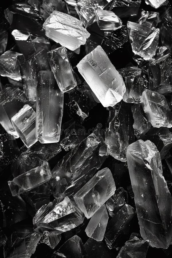 A Black and White Photo of a Pile of Crystals, AI Stock Photo - Image ...