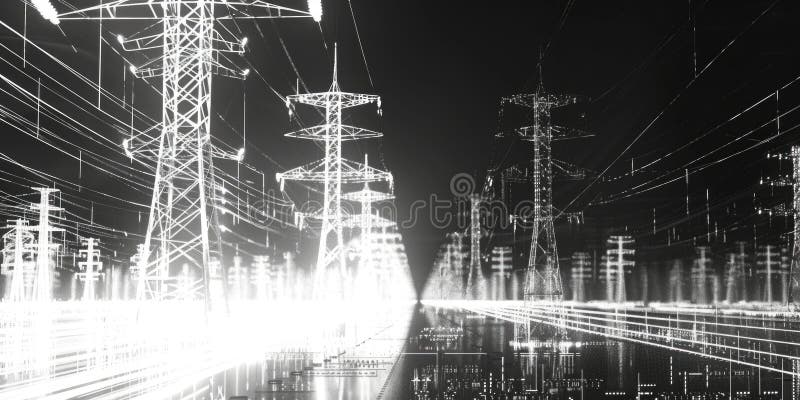 Black and White Photo of Power Transmission Lines Stock Image - Image ...