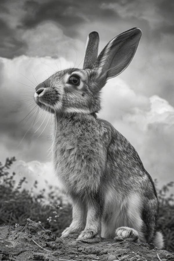 Black and White Photo of a Rabbit. Perfect for Animal Lovers Stock ...