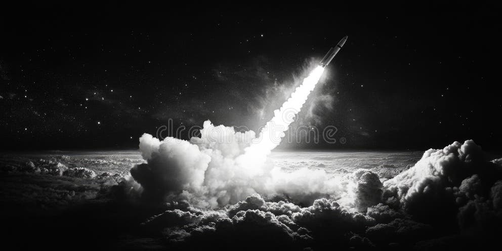 Rocket Launch Black and White Stock Photo - Image of launch, space ...