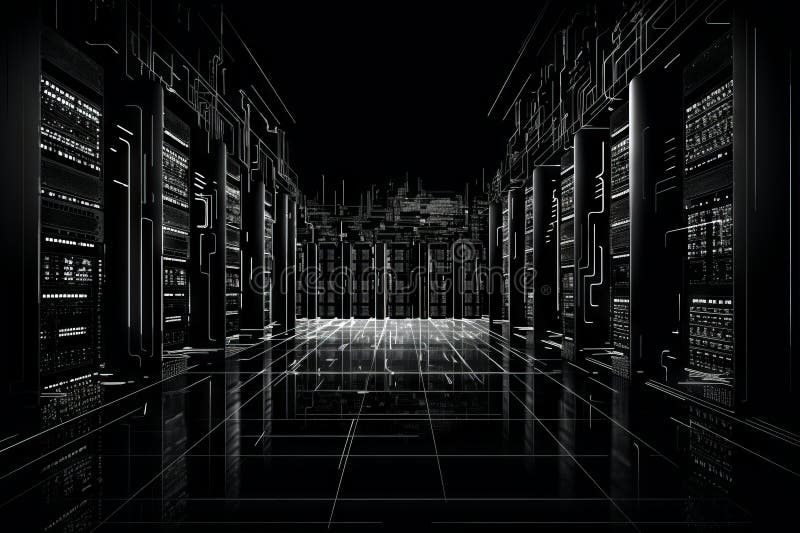 Black and White Photo of Room with Many Windows. Generative AI Stock ...