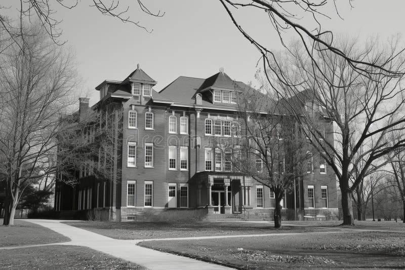 Black and White Photo of a School Building, Retro Photo Stock Image ...