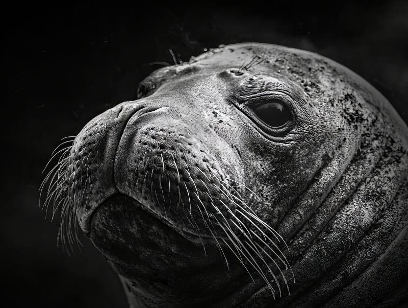 A Black and White Photo of a Seal Looking at the Camera Stock Image ...