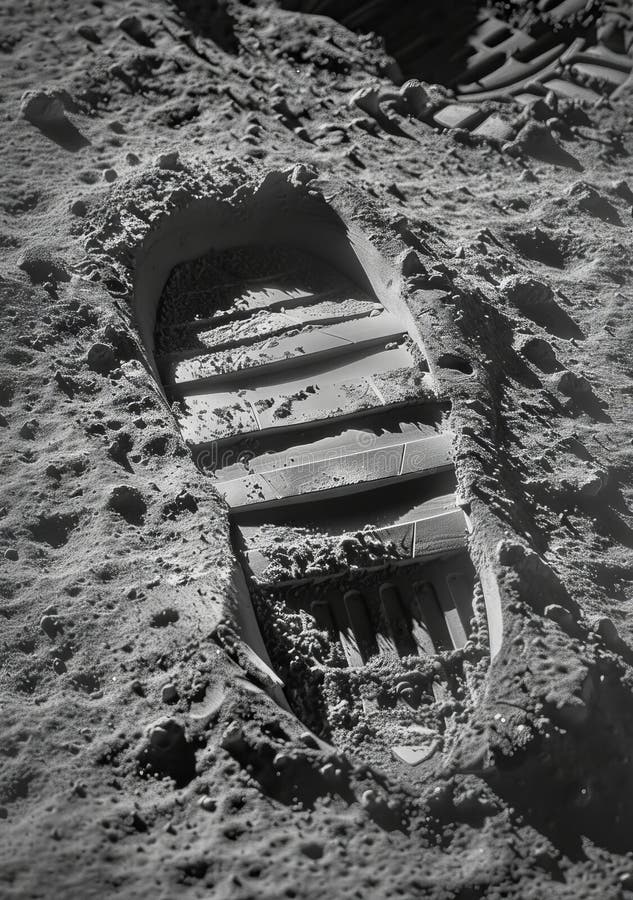 A Black and White Photo of a Shoe on the Moon Stock Image - Image of ...