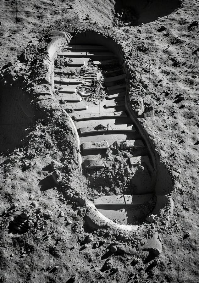 A Black and White Photo of a Shoe on the Moon Stock Photo - Image of ...