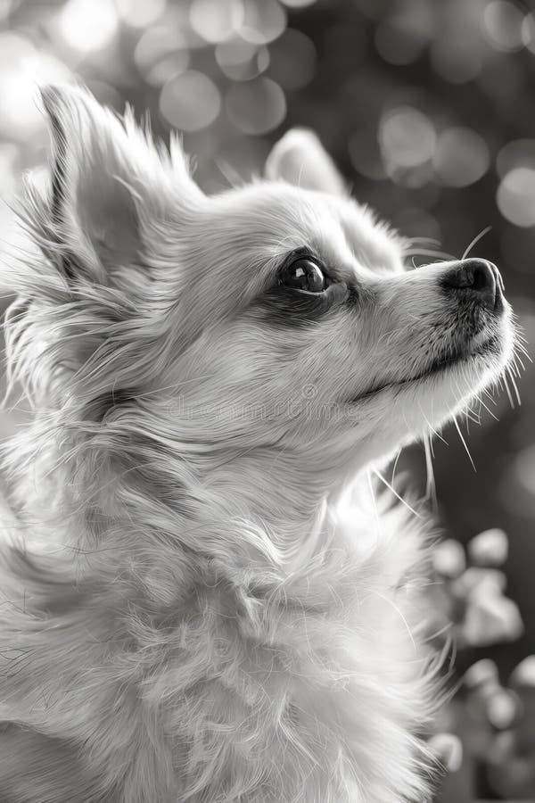 A Black and White Photo of a Small Dog Looking Up at the Sky ...