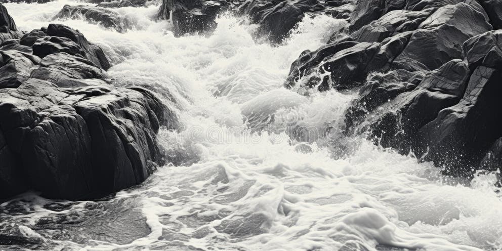 A Black and White Photo of a Stream of Water. Suitable for Various ...