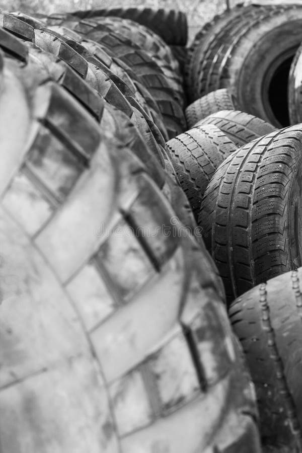 Black and White Photo of Tires for Large Trucks Stock Image - Image of ...