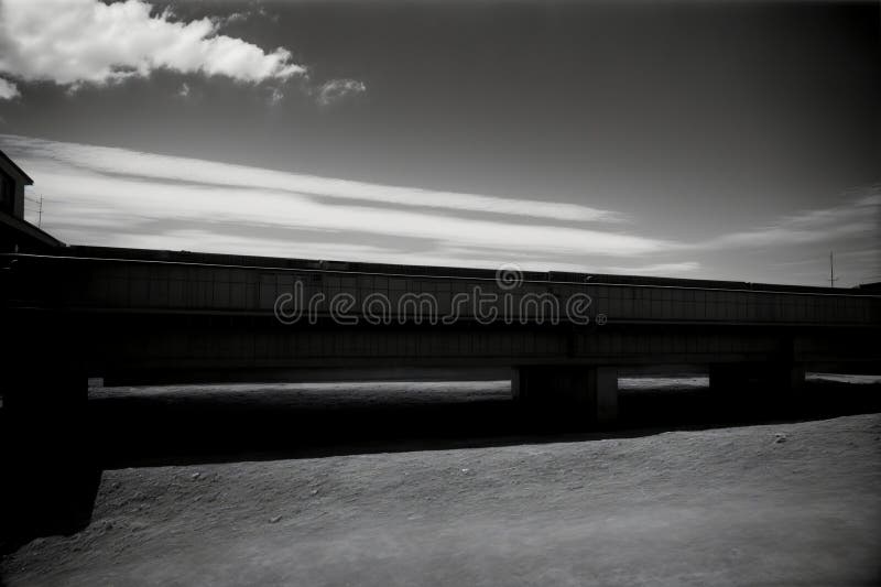 A Black and White Photo of a Train Going Over a Bridge. Generative AI ...