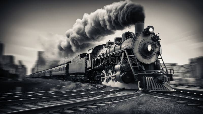 A Black and White Photo of a Train with Smoke Coming Out, AI Stock ...