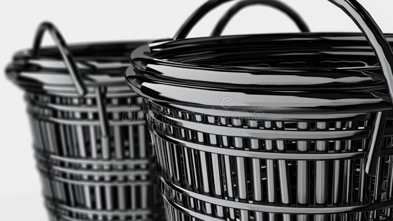 A Black and White Photo of Two Wicker Baskets Stock Photo - Image of ...