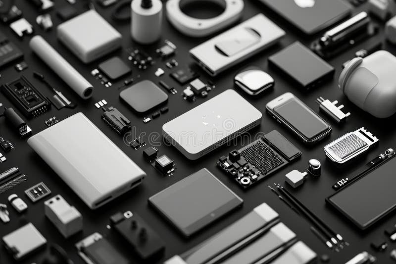 A Black and White Photo of Various Electronics, Monochromatic Design of ...