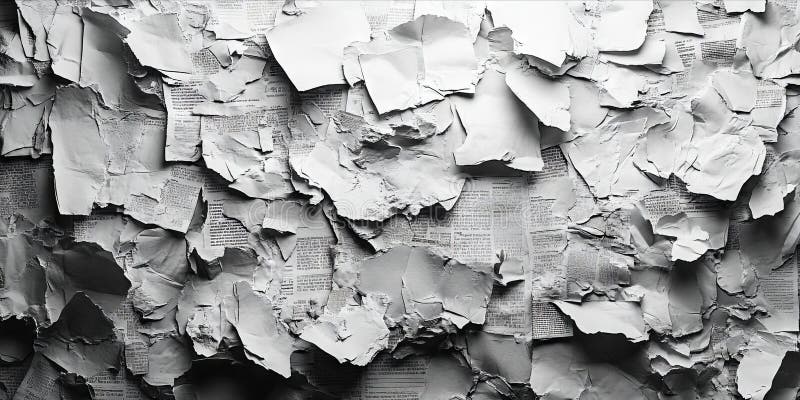 A Black and White Photo of a Wall Covered in Newspaper Stock Image ...