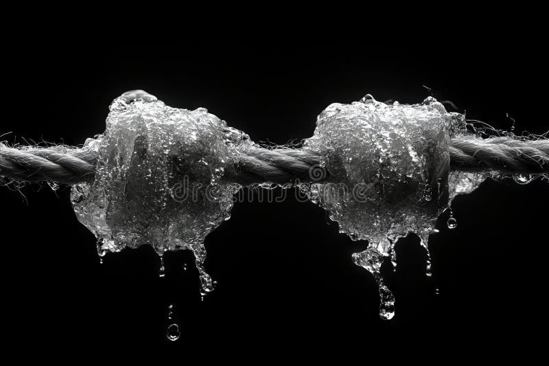 A Black and White Photo of Water Dripping from a Rope Stock Photo ...