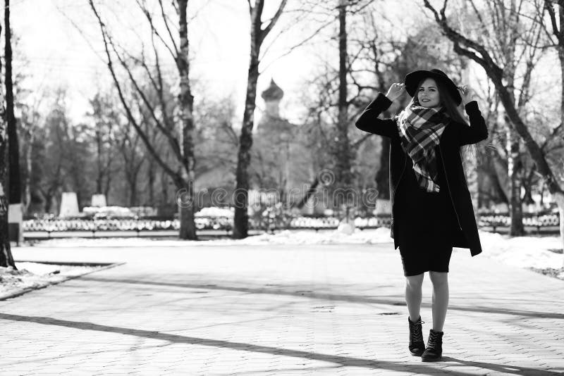 Black and White Photo of a Young Girl on a Walk Stock Photo - Image of ...