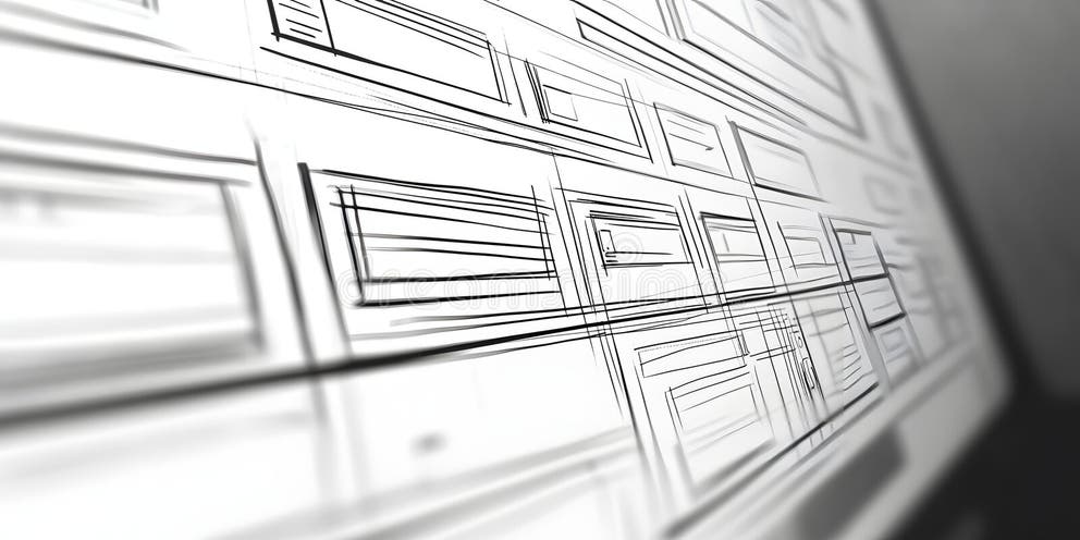 Black and White Photograph of Computer Screen Blueprint Stock ...