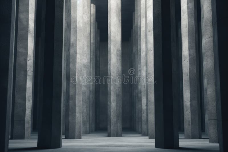 A Black and White Photograph of a Room with Columns Stock Image - Image ...