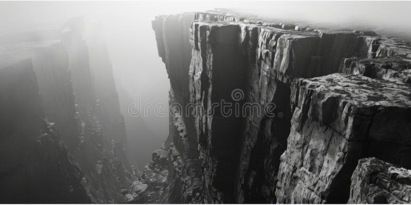A Black and White Photograph of a Rugged Cliff Stock Image - Image of ...