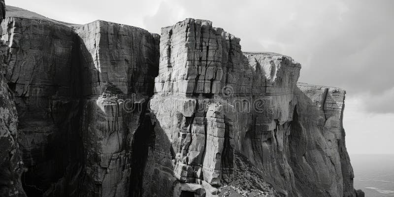 A Black and White Photograph of a Rugged Cliff Face with Texture and ...
