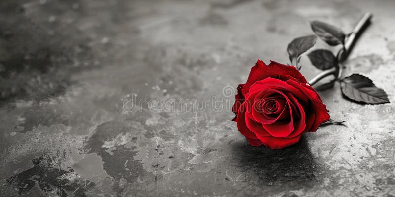 Black and White Photograph of a Single Red Rose on a Plain Surface ...