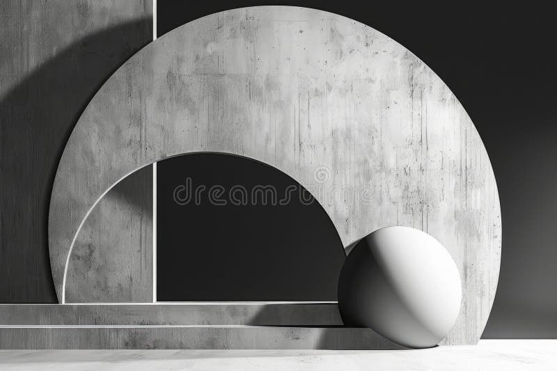 A Black and White Photograph of a Sphere Sitting on a Wall Stock Photo ...