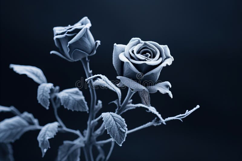 Black and White Photograph of Two Roses on a Dark Background Stock ...