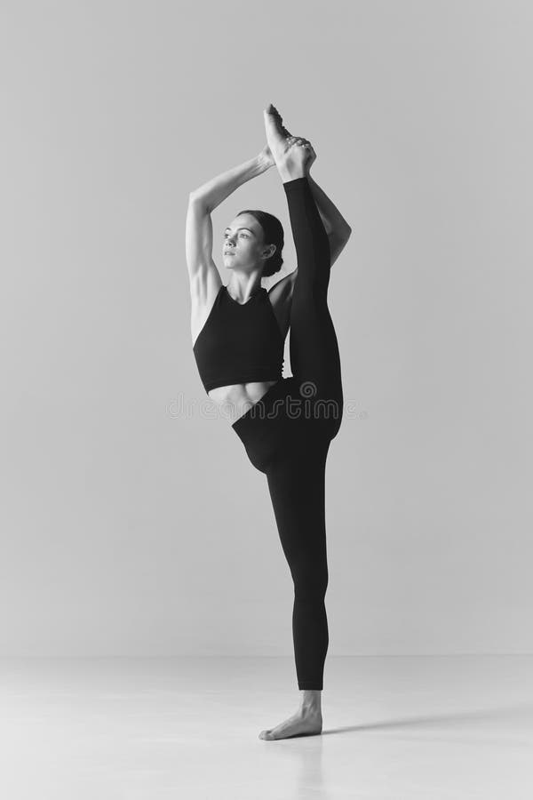 Black And White Photography Young Flexible Girl Doing Stretching Exercises Standing On Twine