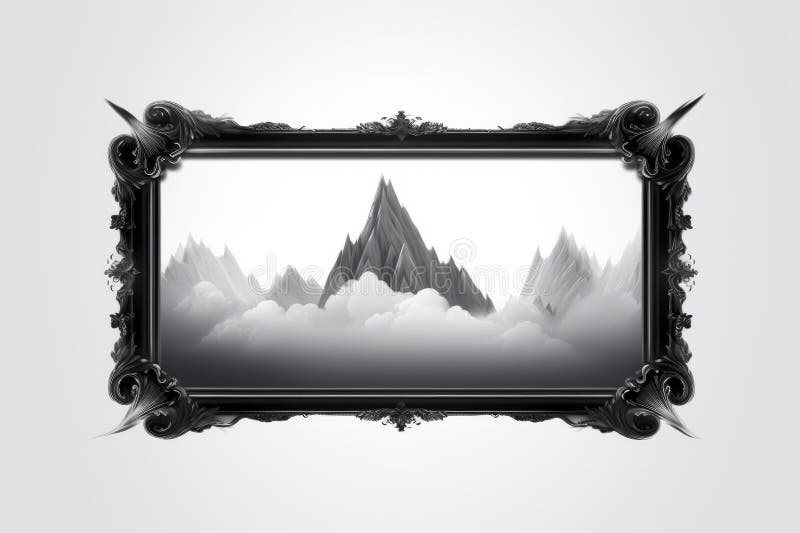 A Black and White Picture of Mountains in a Frame Stock Illustration ...