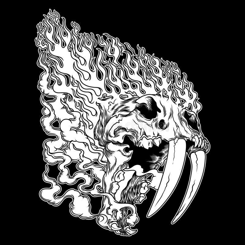 Sabertooth Black and White Illustration Stock Vector - Illustration of ...