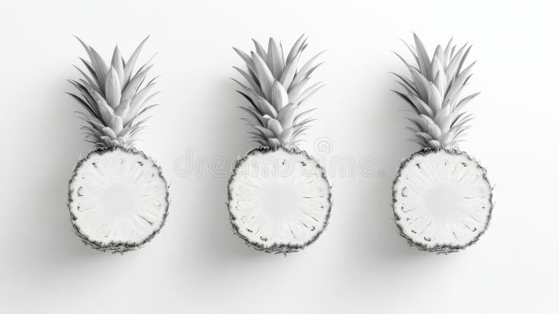 A Black and White Picture Shows Three Pineapples Lined Up Against a ...