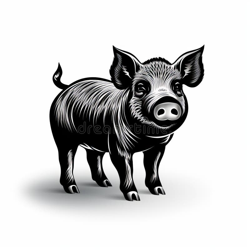 Black and White Pig Illustration with Clean and Sharp Inking Stock ...