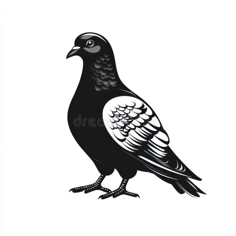 Black and White Pigeon Illustration Bird Graphic Design Stock ...