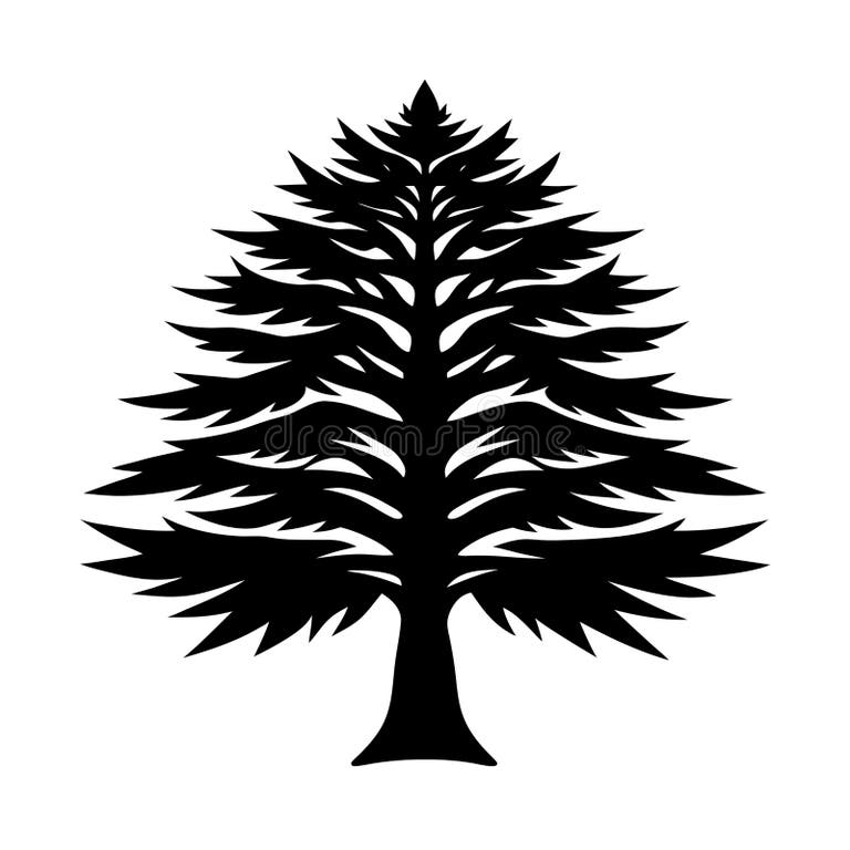 Black and White Pine Tree Silhouette, Conifer Design Element, Isolated ...