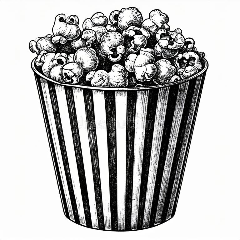 Black and White Popcorn Bucket Illustration Stock Illustration ...