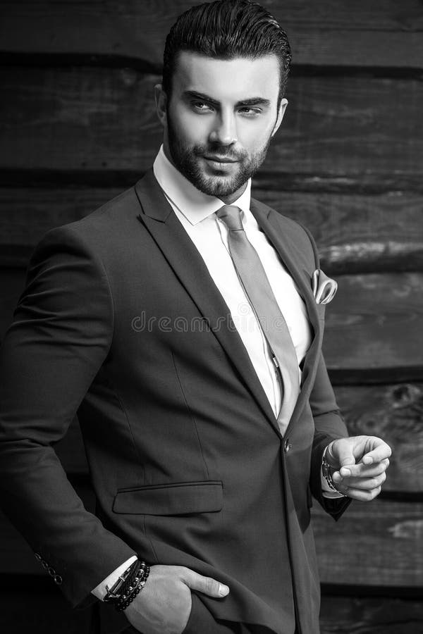 Black-white Portrait of Beautiful Fashionable Man in Stylish Suit ... Black-white Portrait of Beautiful Fashionable Man in Stylish Suit ...