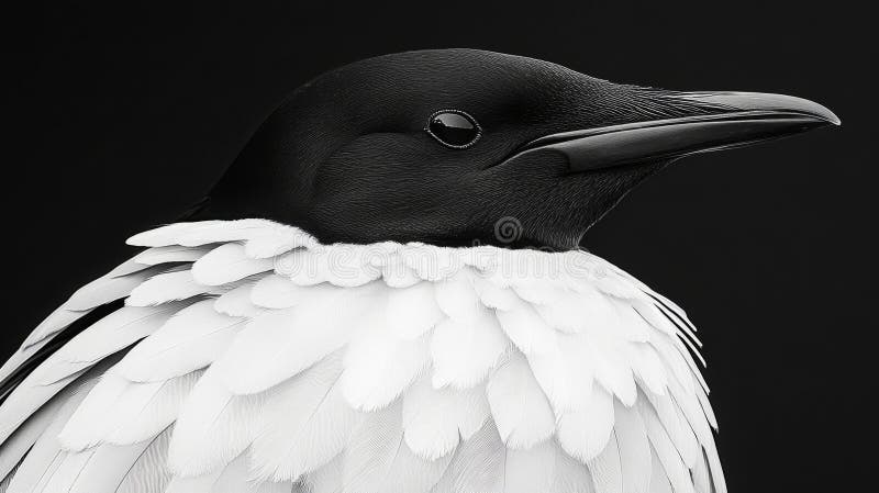 Black-and-White Portrait of a Bird with a White Chest and Black Head ...