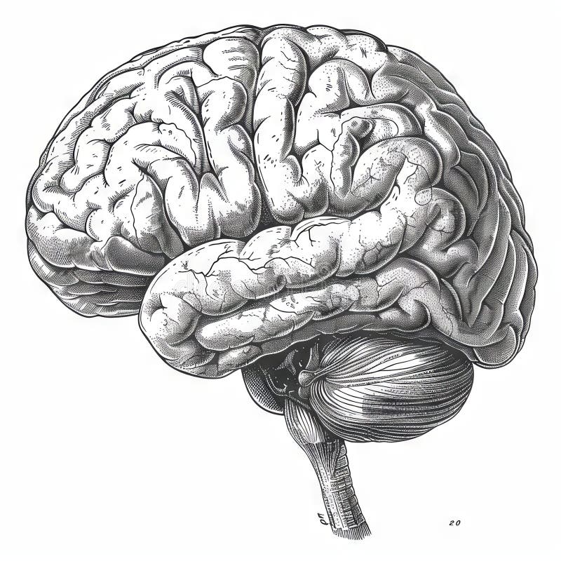 Black and White Portrait of the Brain, in the Style of Detailed ...