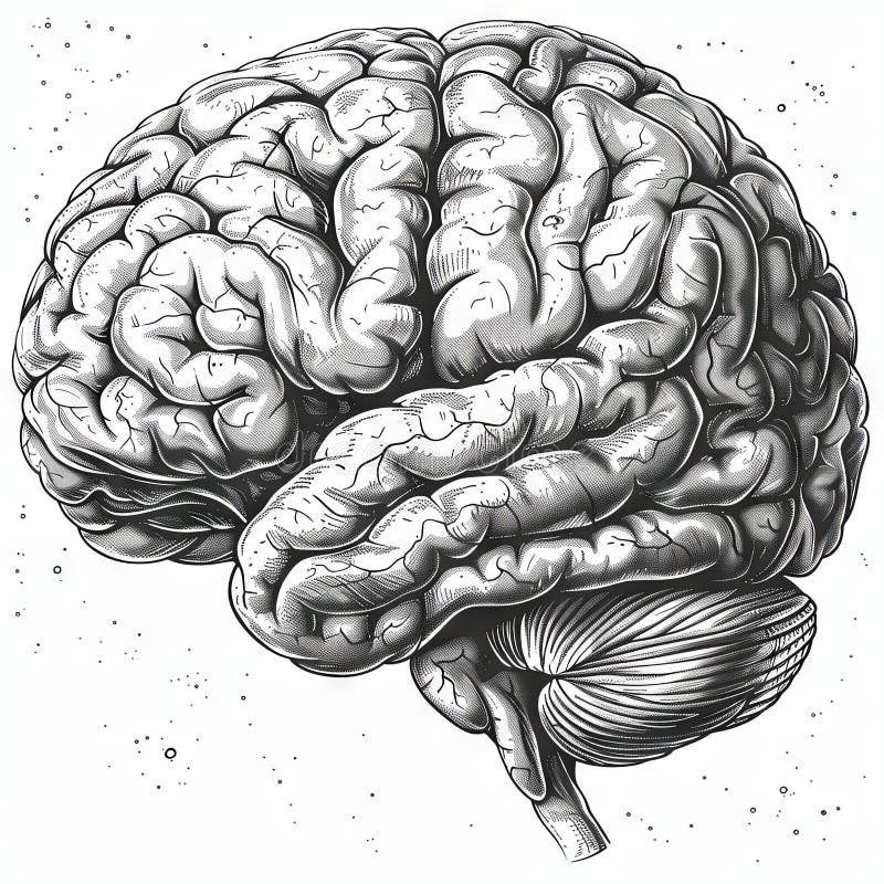 Black and White Portrait of the Brain, in the Style of Detailed ...
