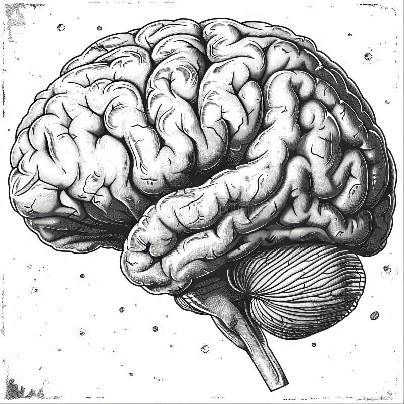 Black and White Portrait of the Brain, in the Style of Detailed ...
